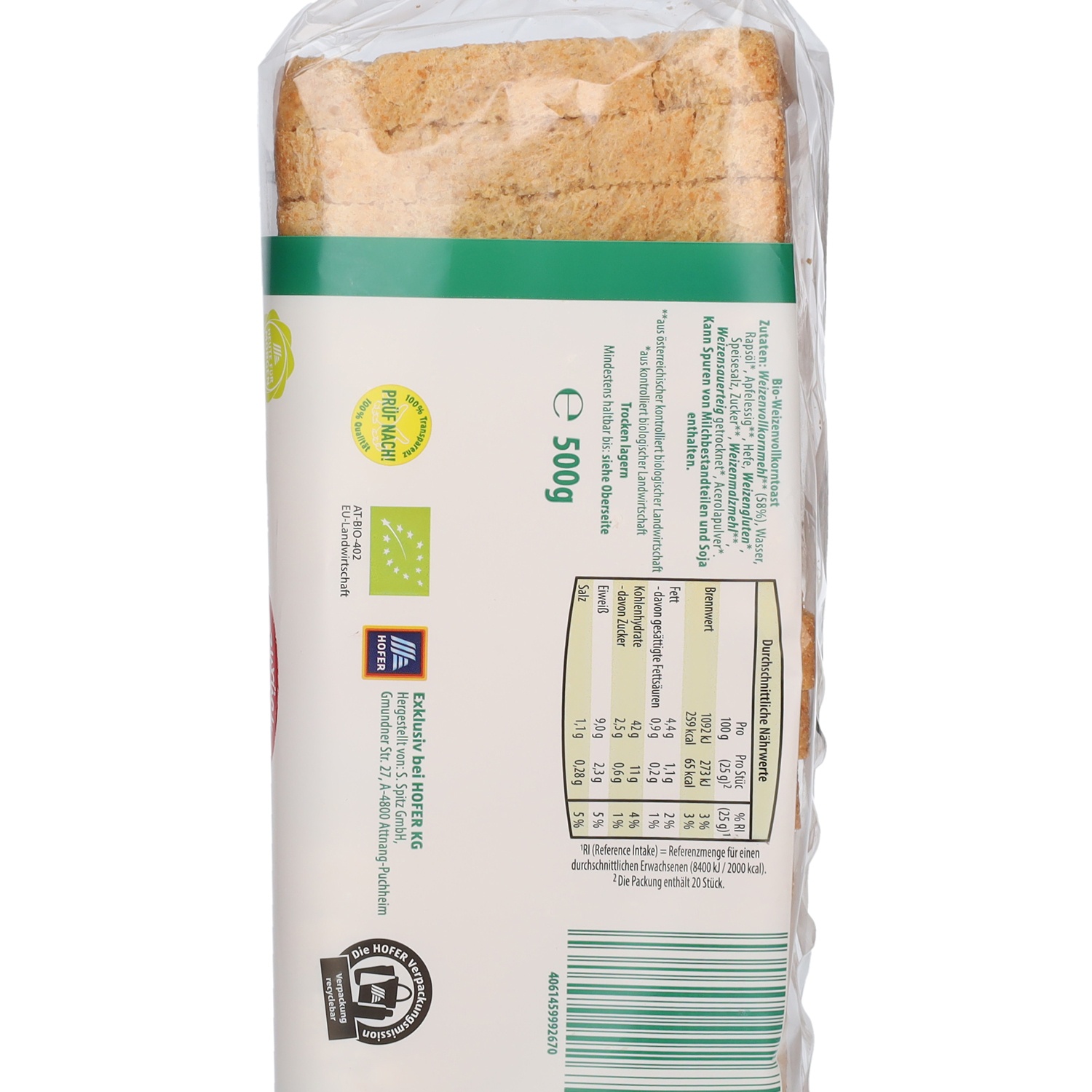 ZURÜCK ZUM URSPRUNG Toast Vegan, Vollkorn | HOFER