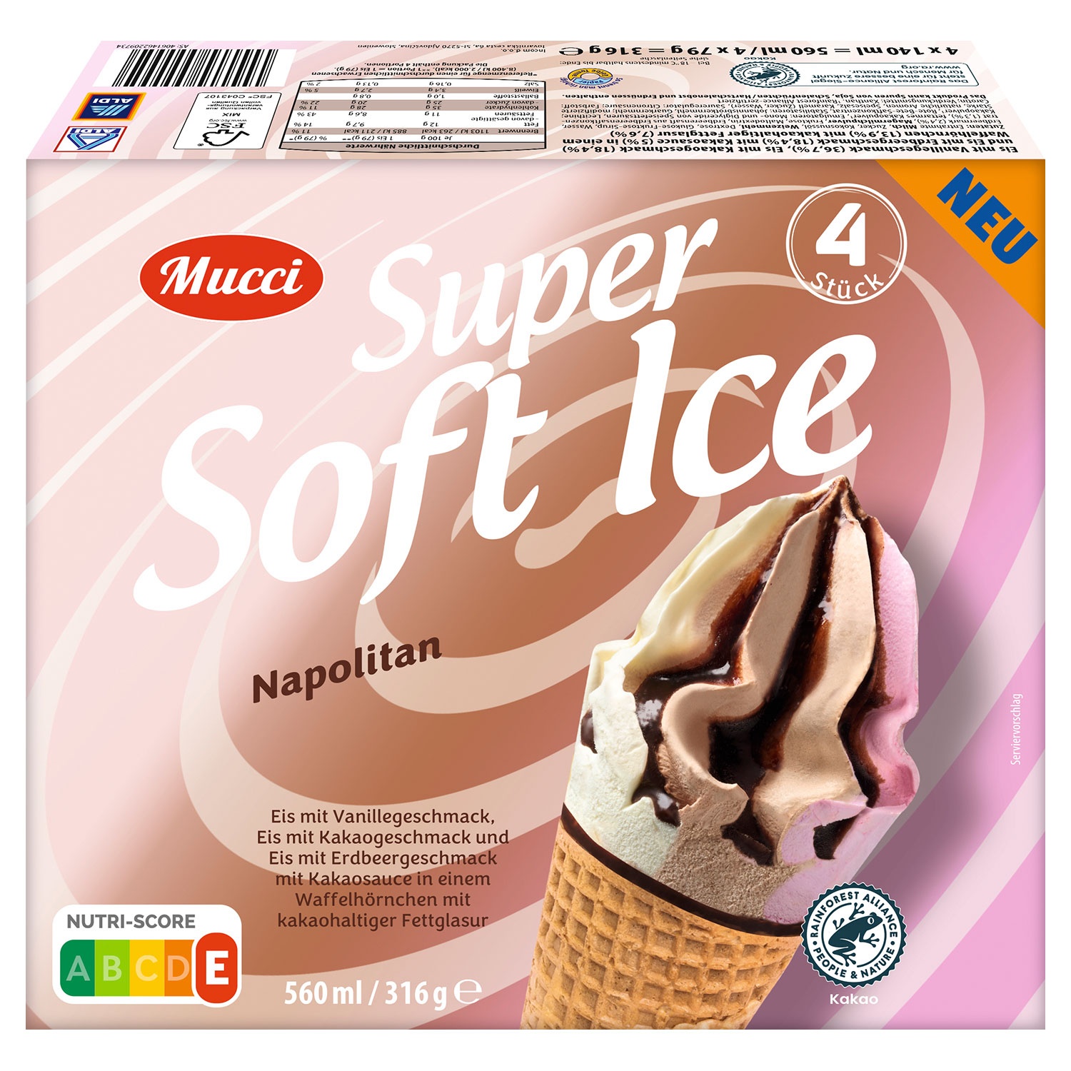 MUCCI Super Soft Eis Waffelhörnchen 560 ml, Tricolore | ALDI SÜD